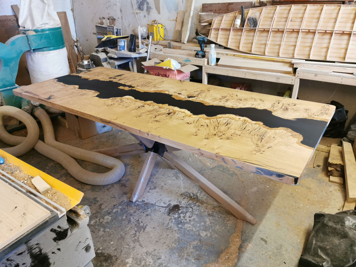 Burr Oak and Black Resin Dining Table - Gweek, Cornwall - Kernow Coast ...